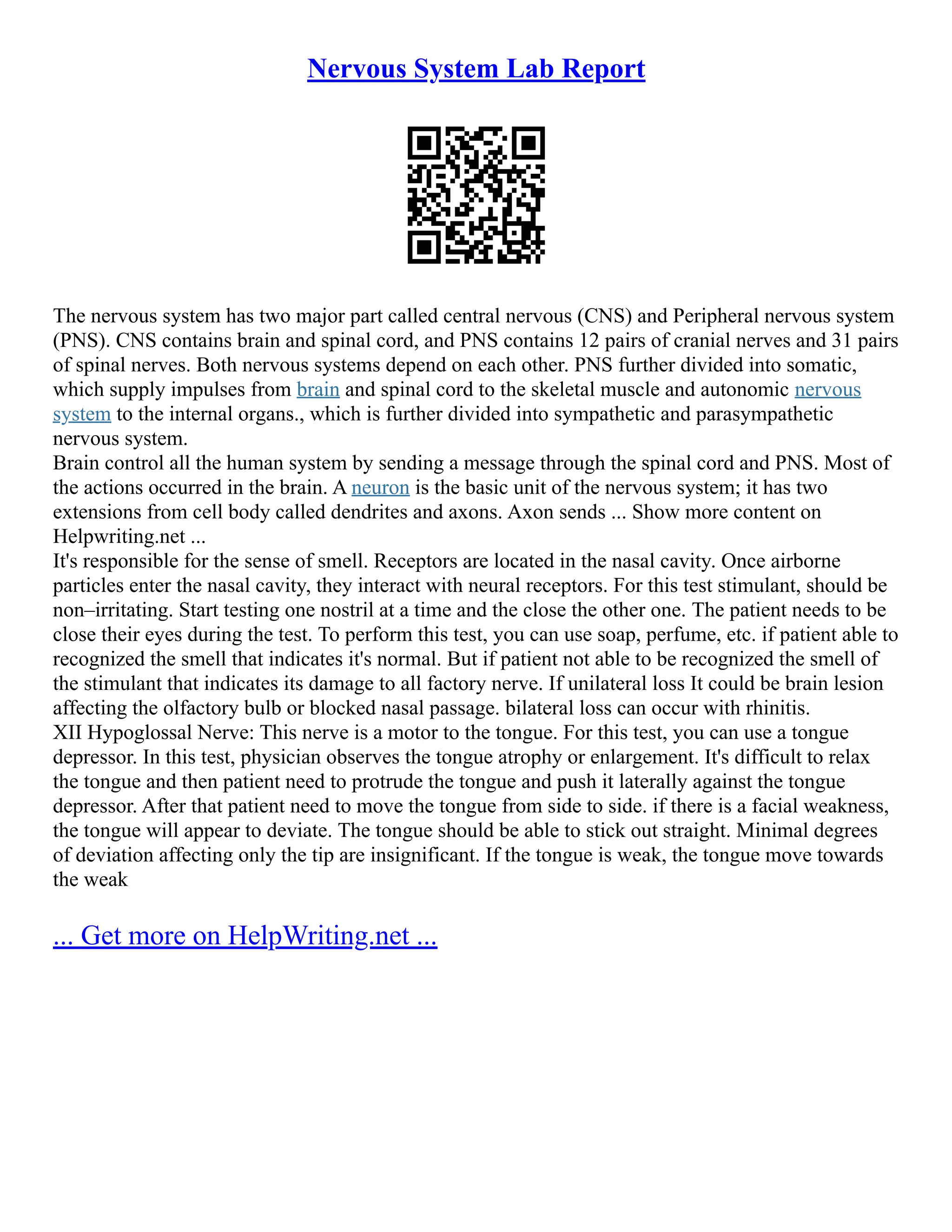 Nervous System Lab Report | PDF