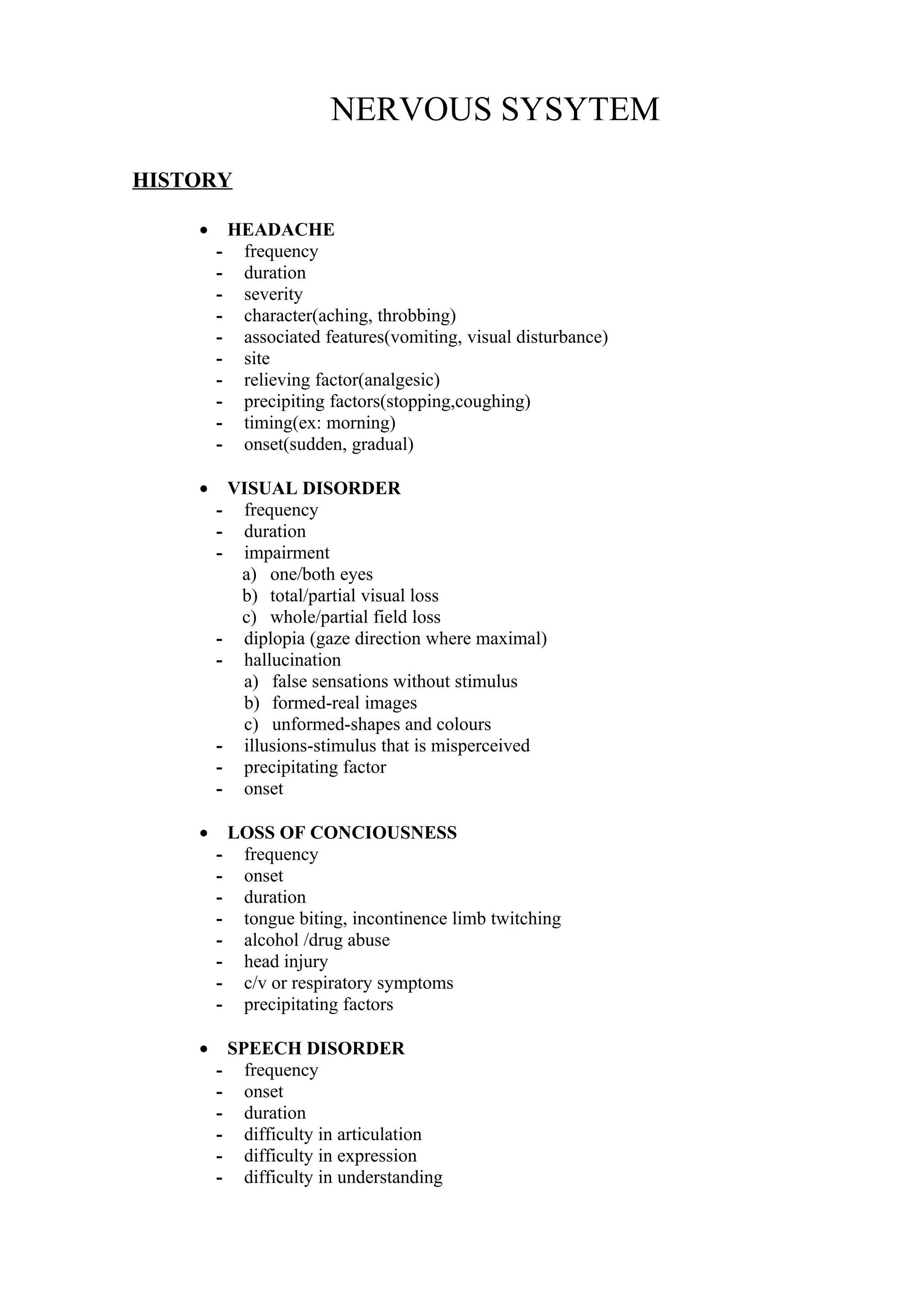 Rubzzzz's Nervous system on Hx taking | DOC | Brain and Nervous System Disorders | Diseases and ...