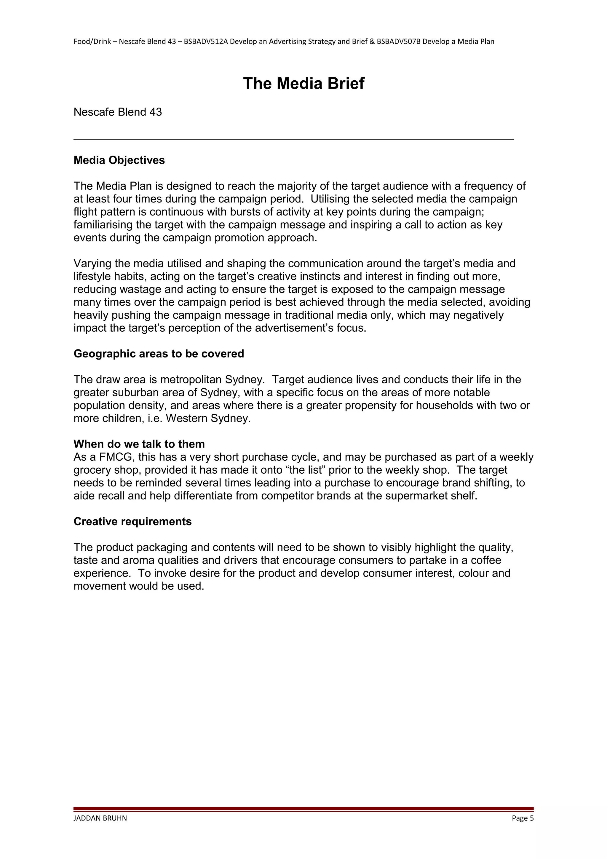 Nescafe Blend 43 - Advertising, Media & Creative Brief | DOC