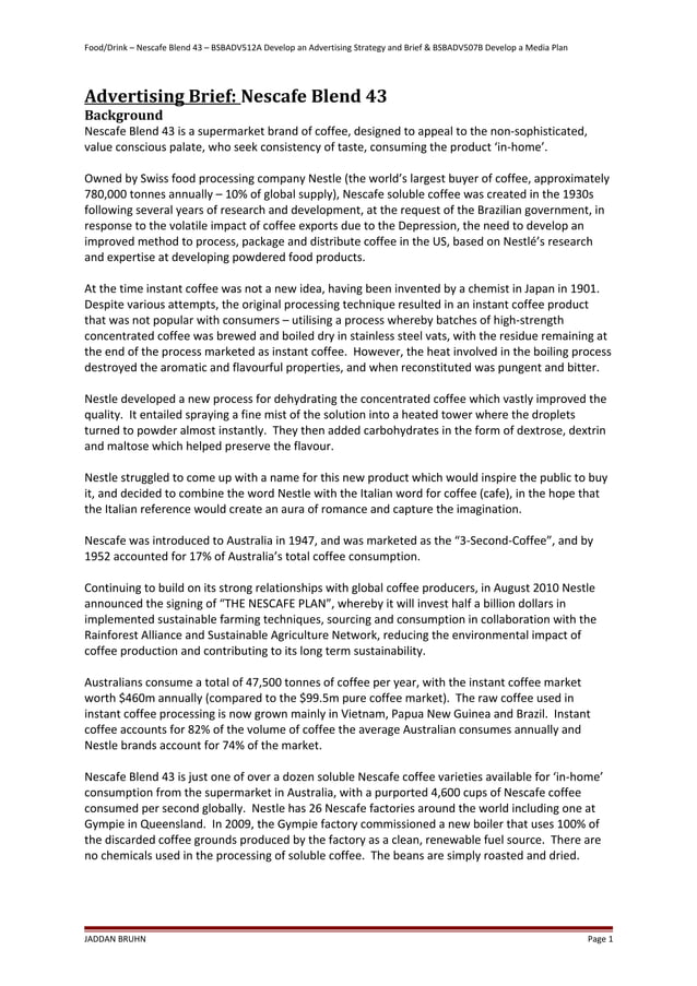 Nescafe Blend 43 - Advertising, Media & Creative Brief | DOC