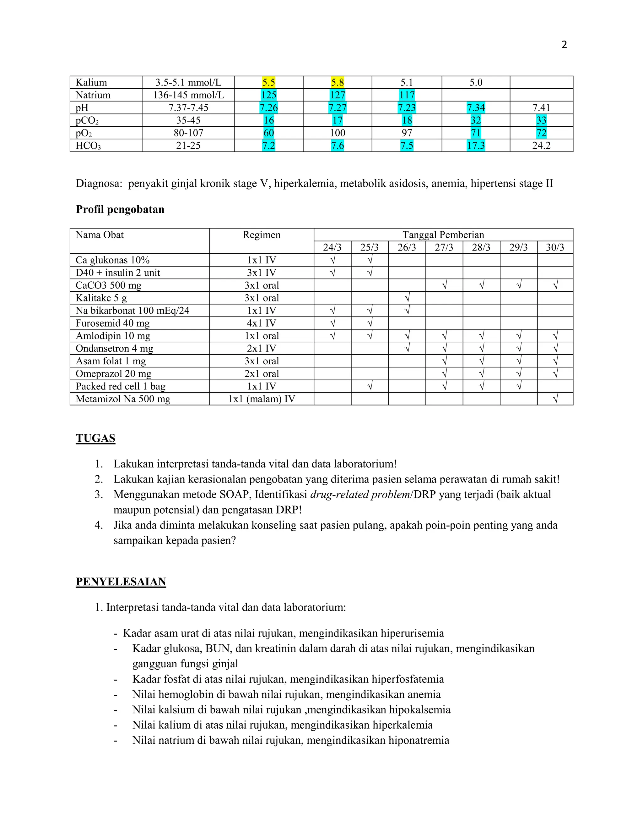 Farmakoterapi Renal : Studi Kasus CKD (Chronic Kidney Disease) | PDF