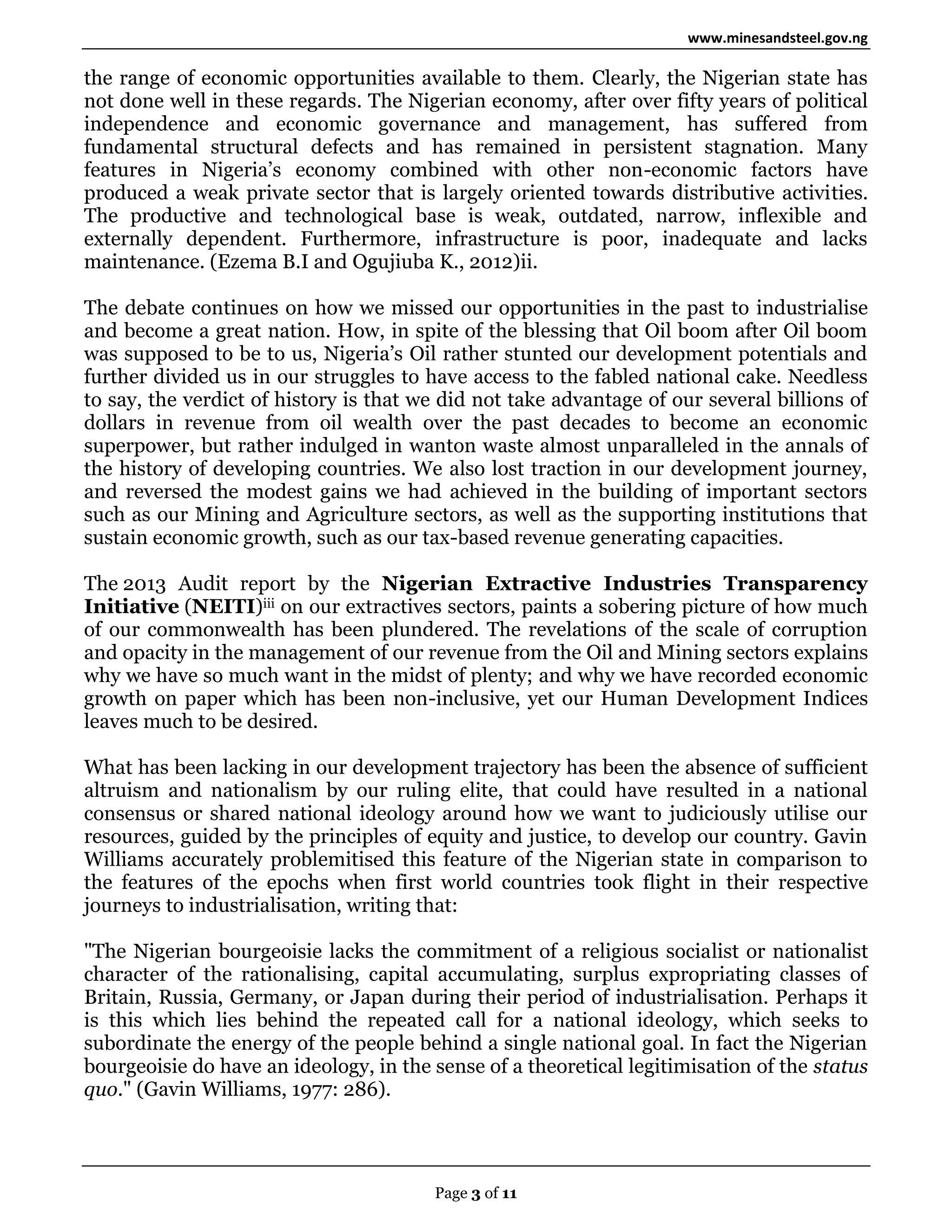 DIVERSIFICATION OF THE NIGERIAN ECONOMY; THE CASE FOR SOLID MINERALS | PDF