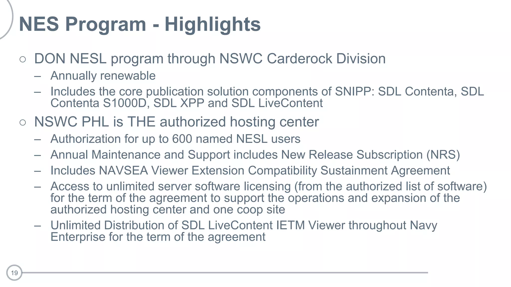 SDL NESL Program and The Standard NAVSEA Integrated Publishing Process ...