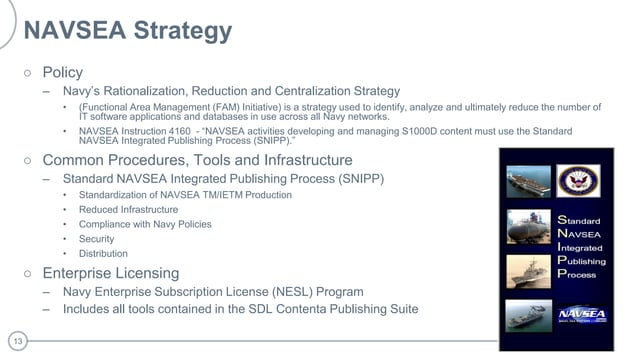 SDL NESL Program and The Standard NAVSEA Integrated Publishing Process ...