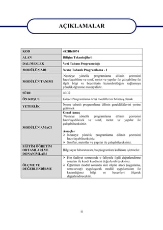Nesne tabanlı programlama 1 | PDF