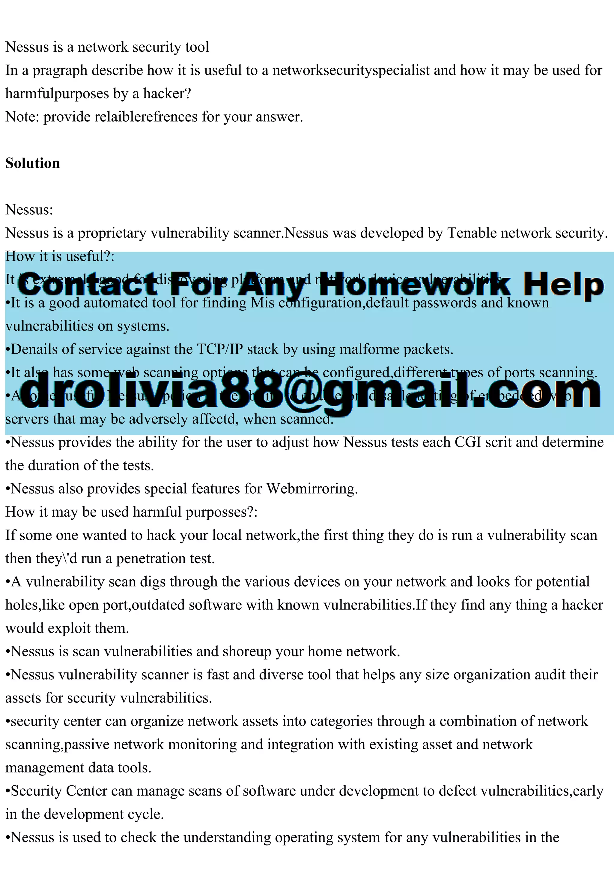Nessus is a network security toolIn a pragraph describe how it is .pdf
