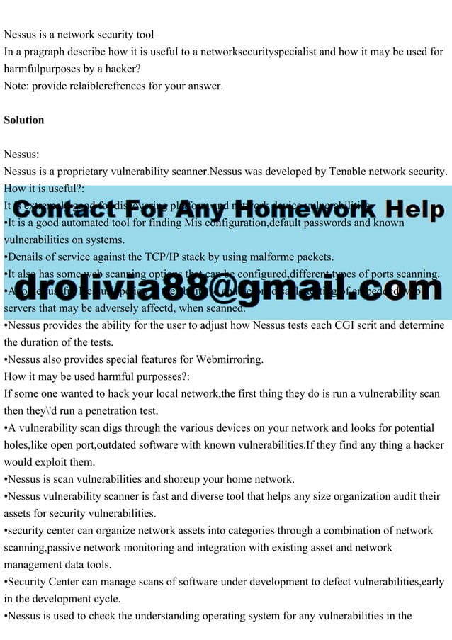 Nessus is a network security toolIn a pragraph describe how it is .pdf | Operating Systems ...