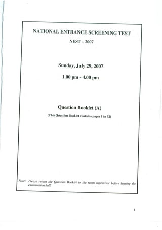 Nest 2007 Question Paper | PDF