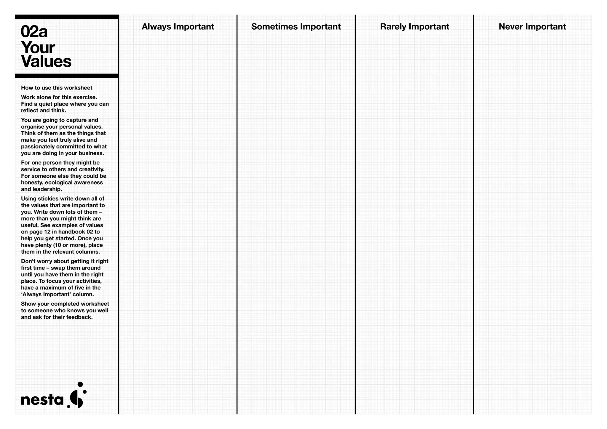 Nesta Creative Enterprise Toolkit A3 Worksheets | PDF