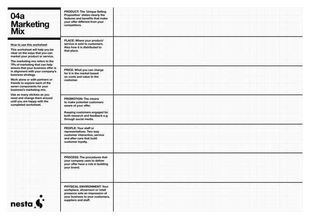 Nesta Creative Enterprise Toolkit A3 Worksheets | PDF