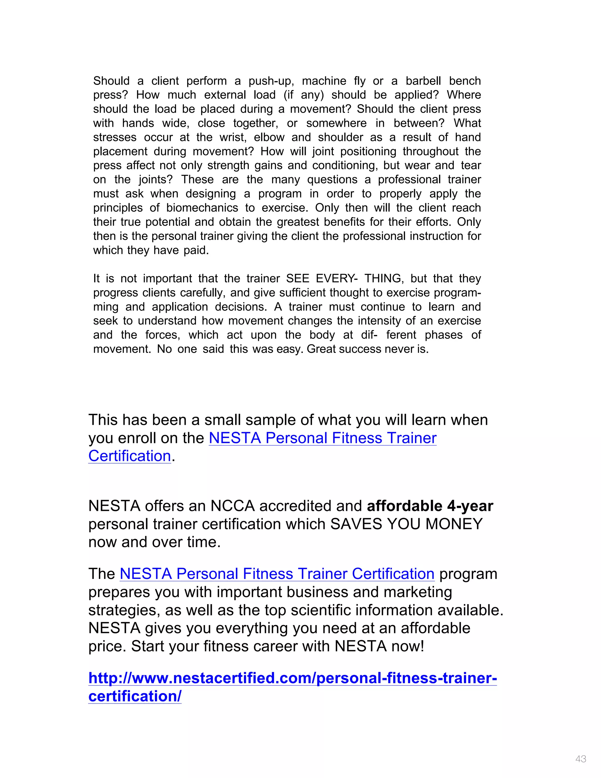Nesta personal trainers certification biomechanics | PDF