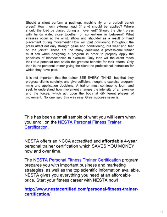 Nesta personal trainers certification biomechanics | PDF