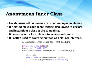 Nested classes in java | PPTX