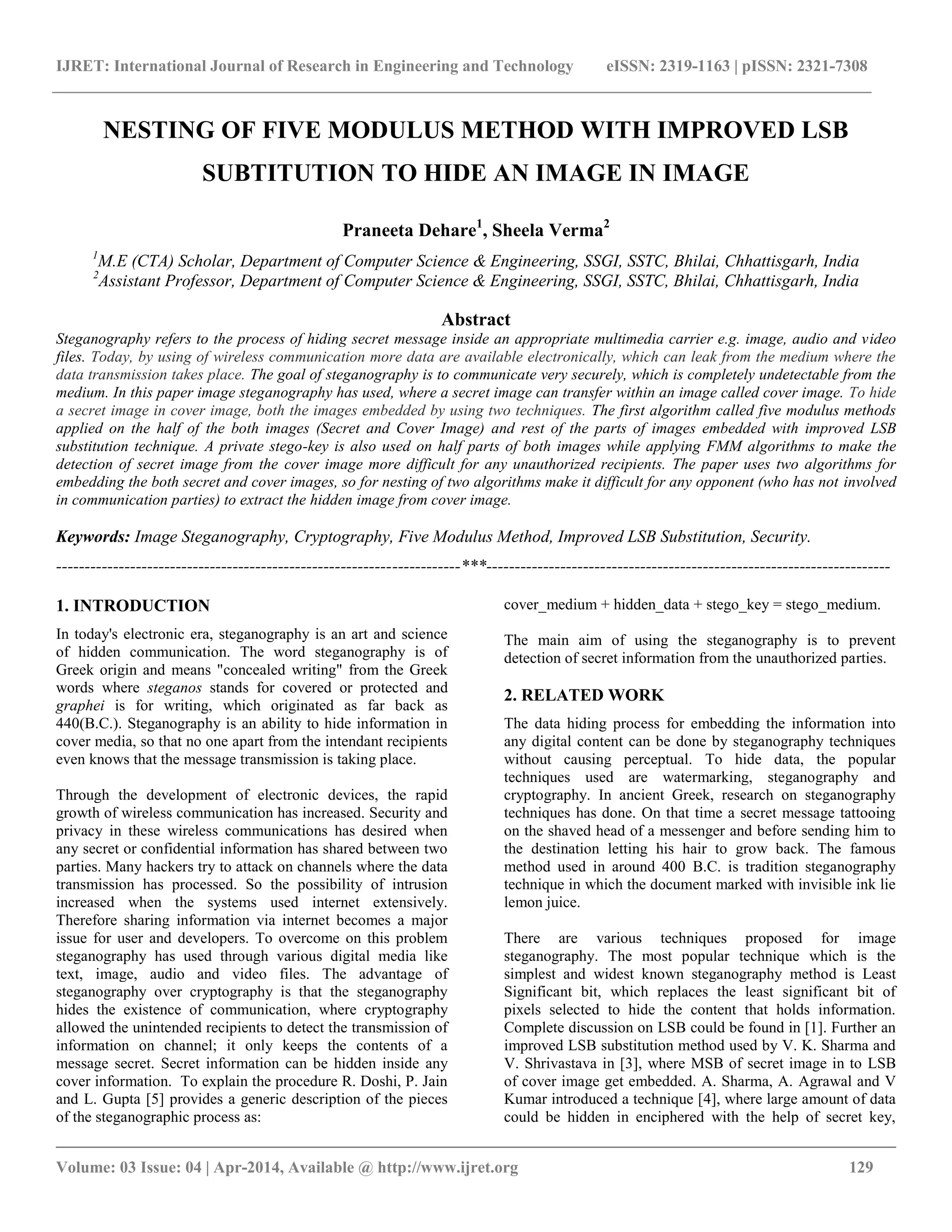 Nesting of five modulus method with improved lsb subtitution to hide an ...