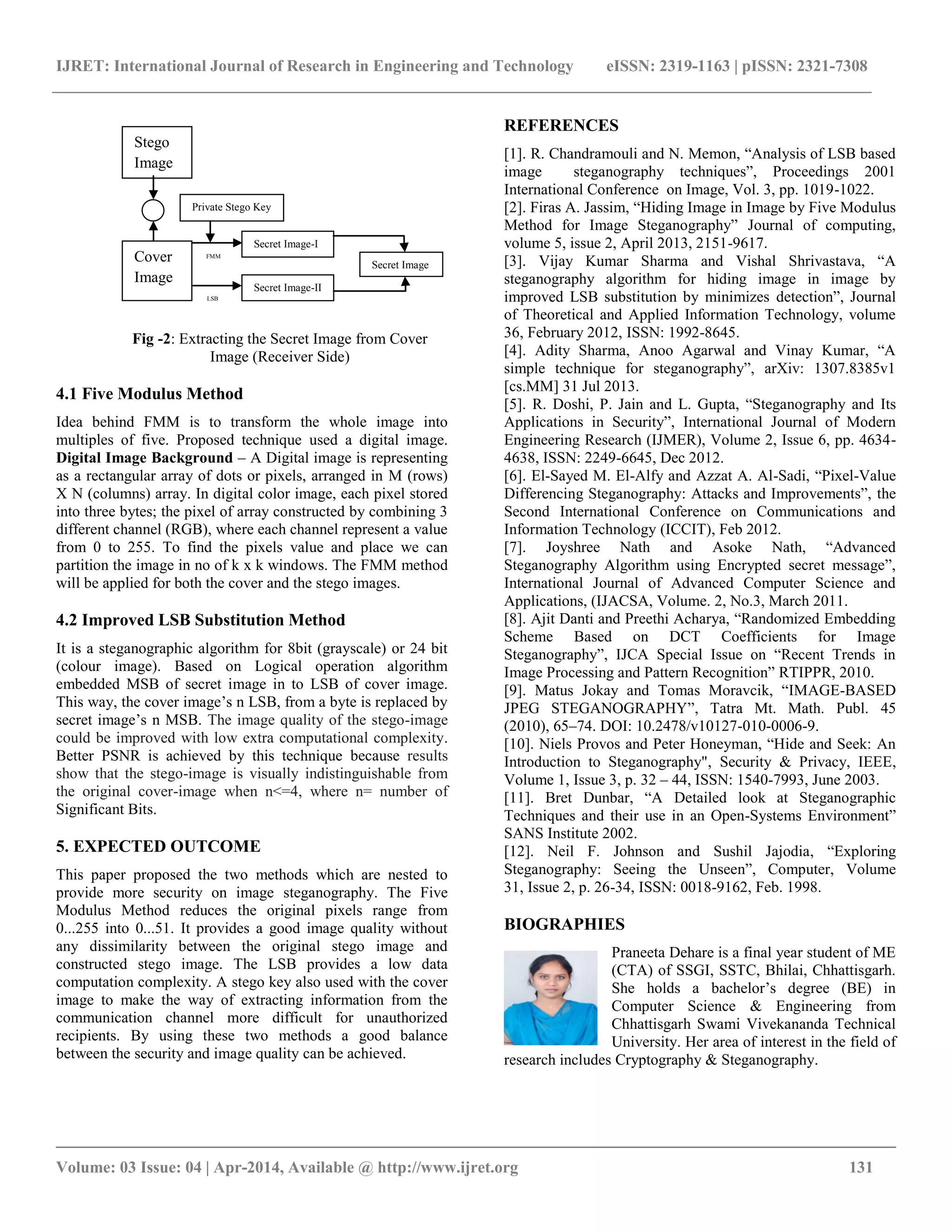 Nesting of five modulus method with improved lsb subtitution to hide an ...