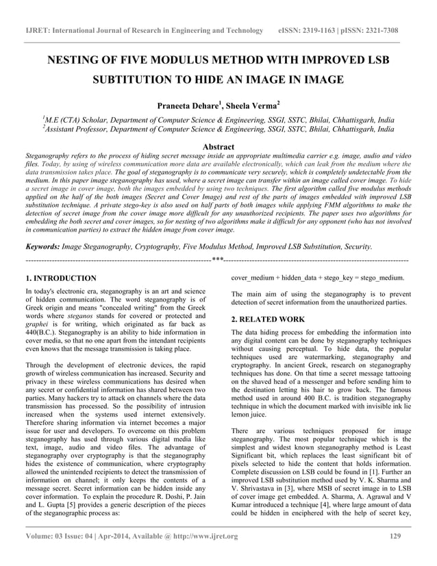 Nesting of five modulus method with improved lsb subtitution to hide an image in image | PDF