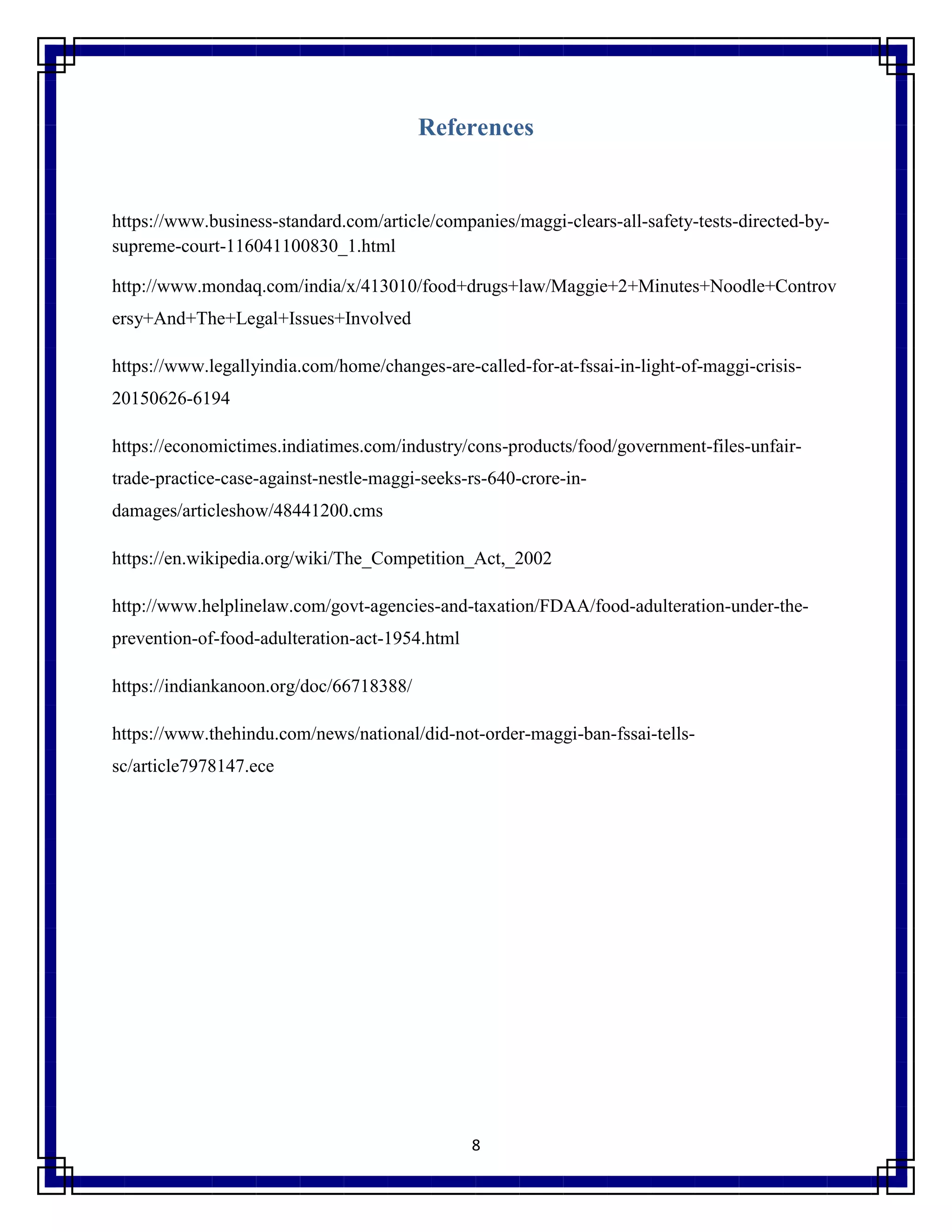 A Report On The Case M/S Nestle India Limited Vs The Food Safety And Standards Authority Of ...