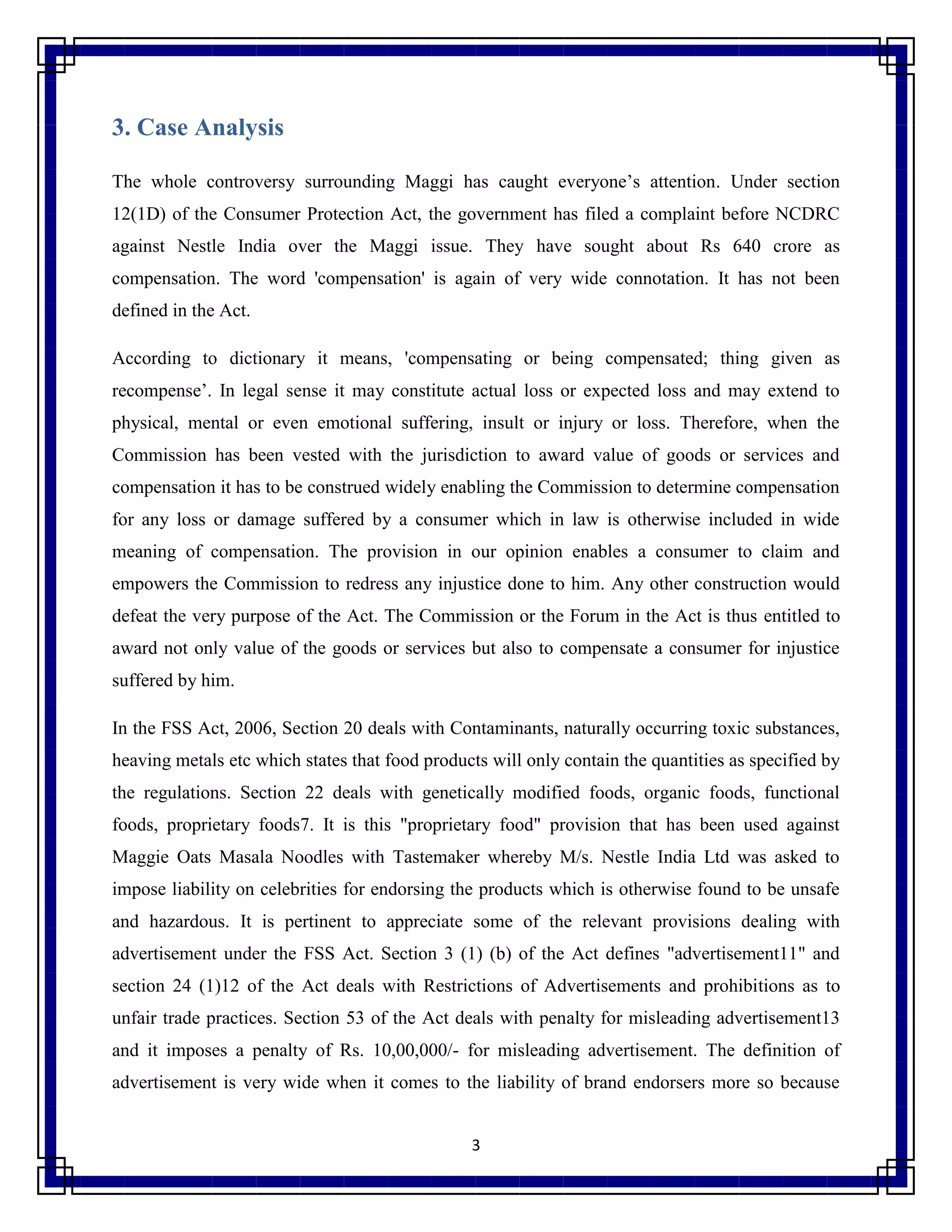 A Report On The Case M/S Nestle India Limited Vs The Food Safety And ...