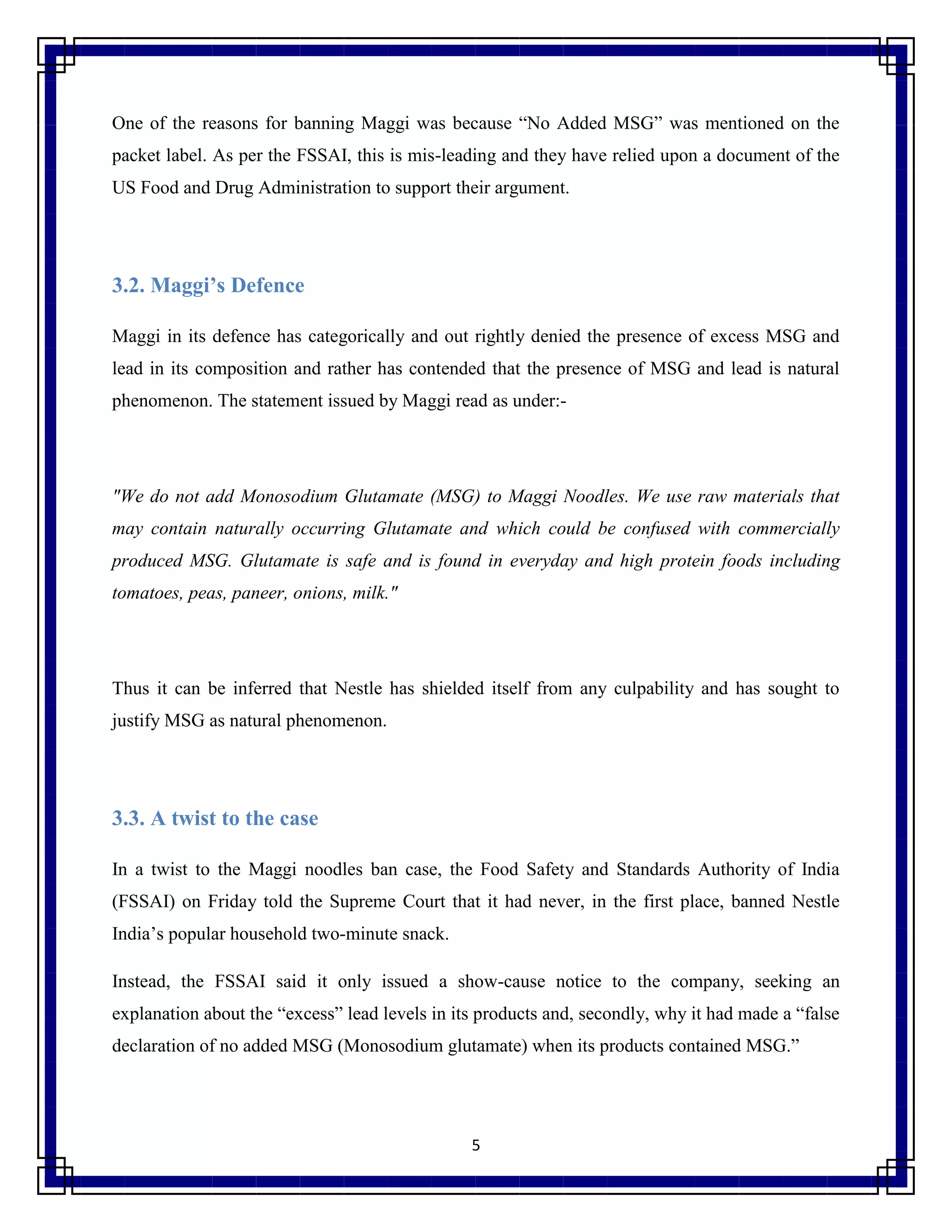 A Report On The Case M/S Nestle India Limited Vs The Food Safety And ...