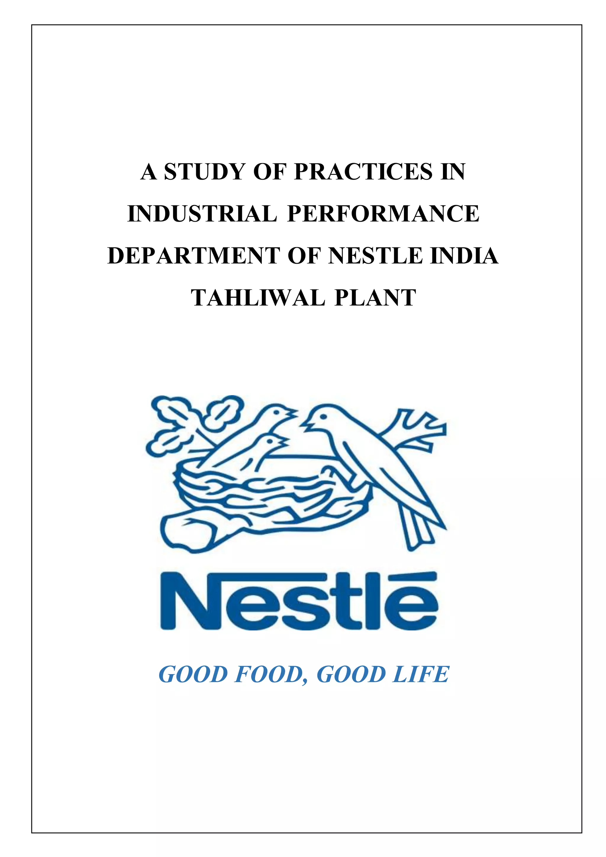 NESTLE India, Tahliwal Plant's Industrial Performance Department ...
