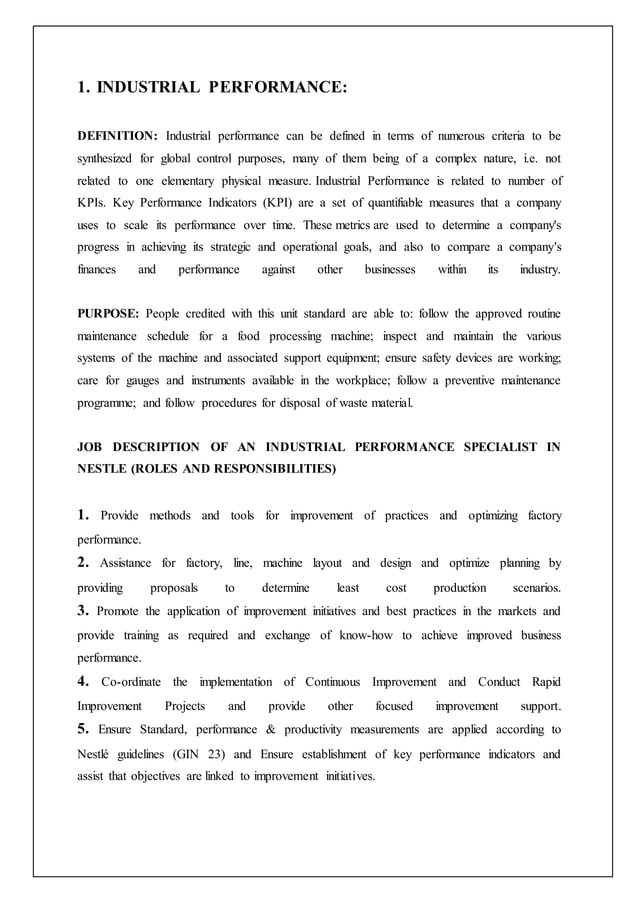 NESTLE India, Tahliwal Plant's Industrial Performance Department ...