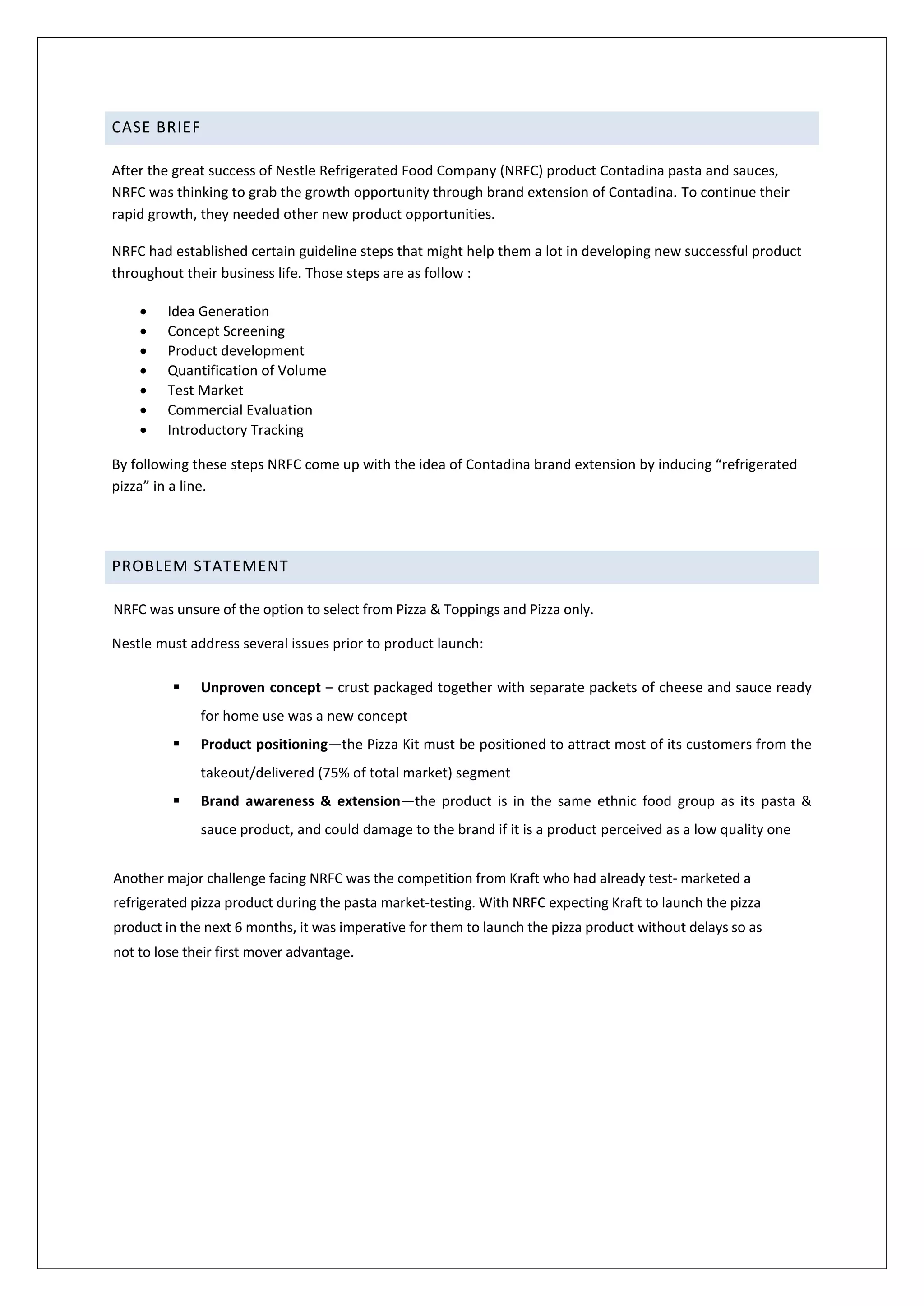 Nestle Refrigerated Foods: Contadina Pasta & Pizza (A) - Case Analysis ...