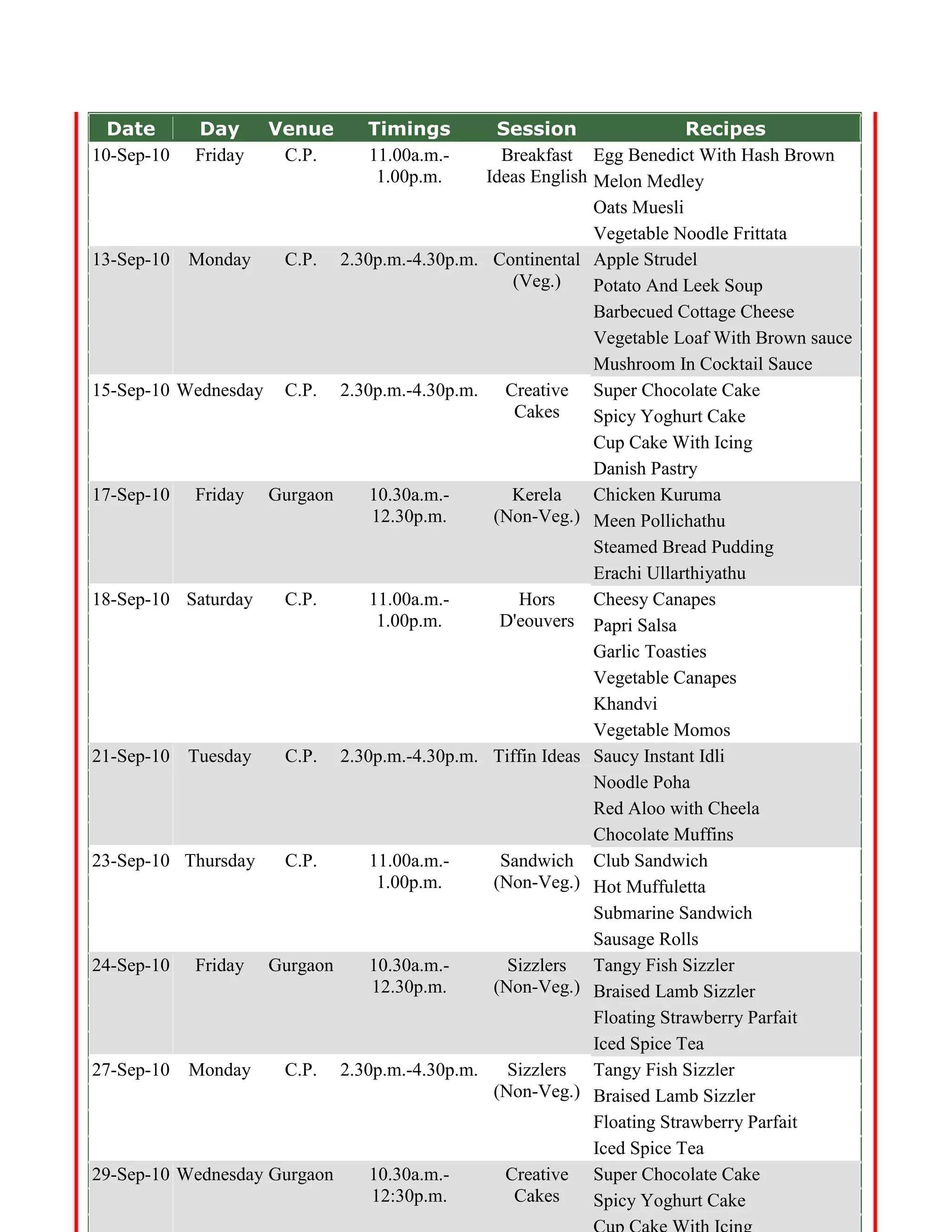 Nestle sept cooking demo classes schedule cooking classes in delhi | DOCX