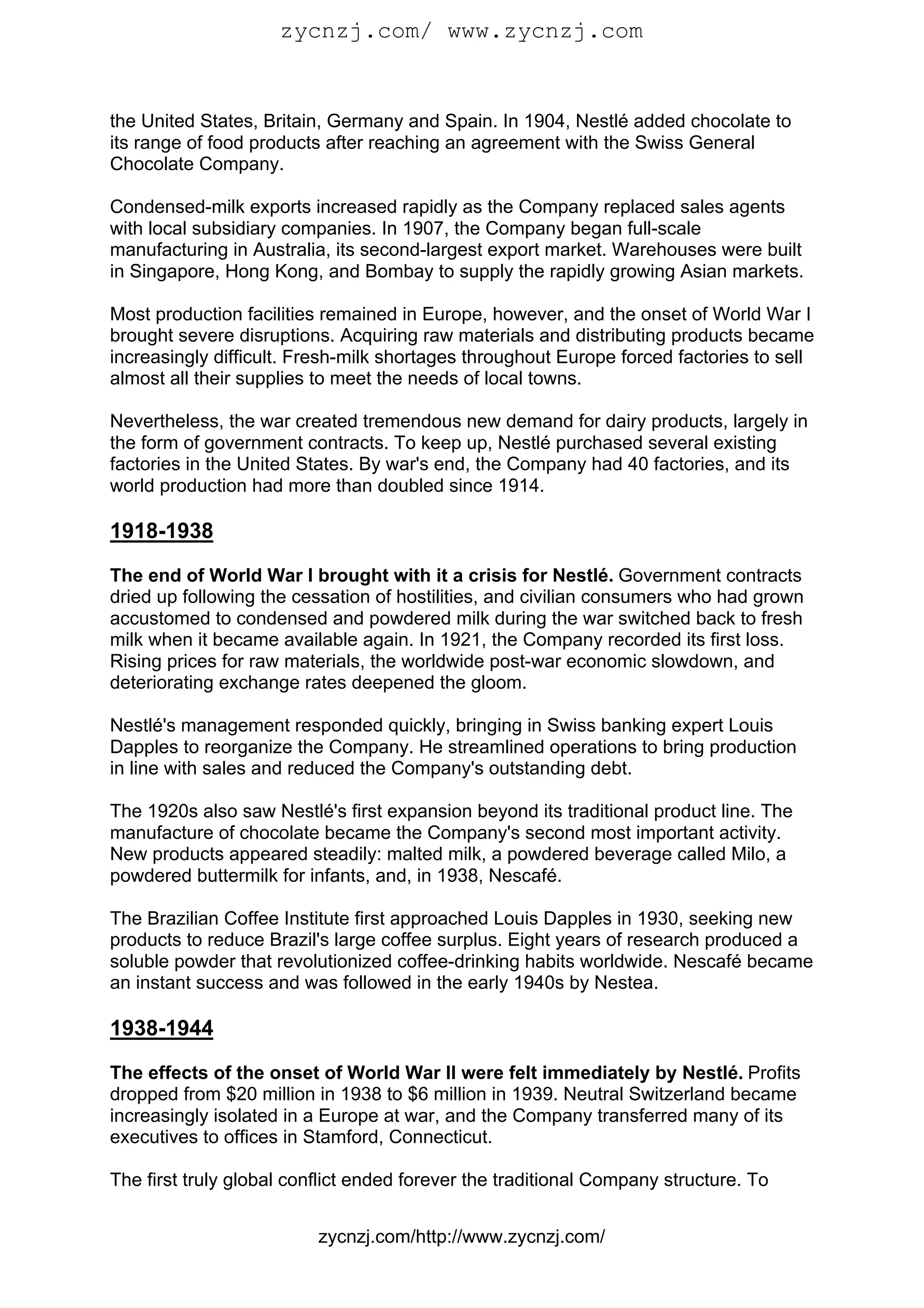 Nestlé's history 1866 1905 1905-1918 | PDF