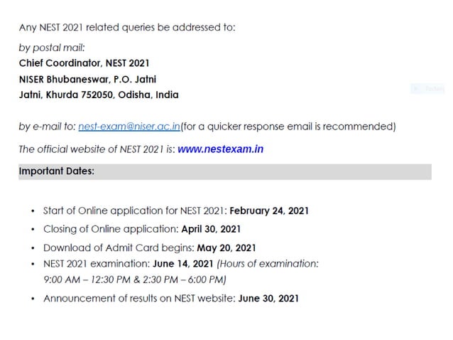 National Entrance Screening Test 2021 | PPT