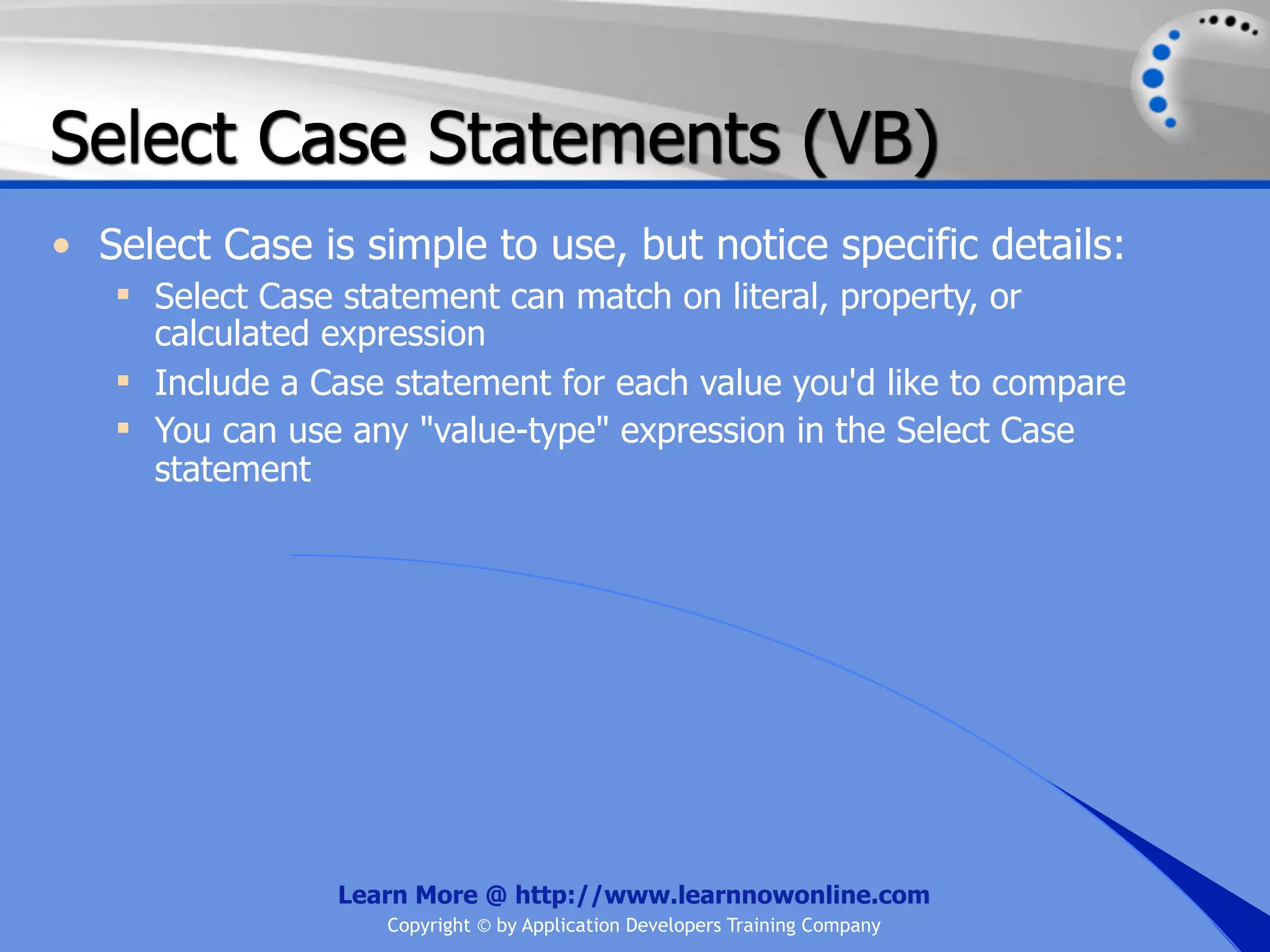 .Net branching and flow control | KEY