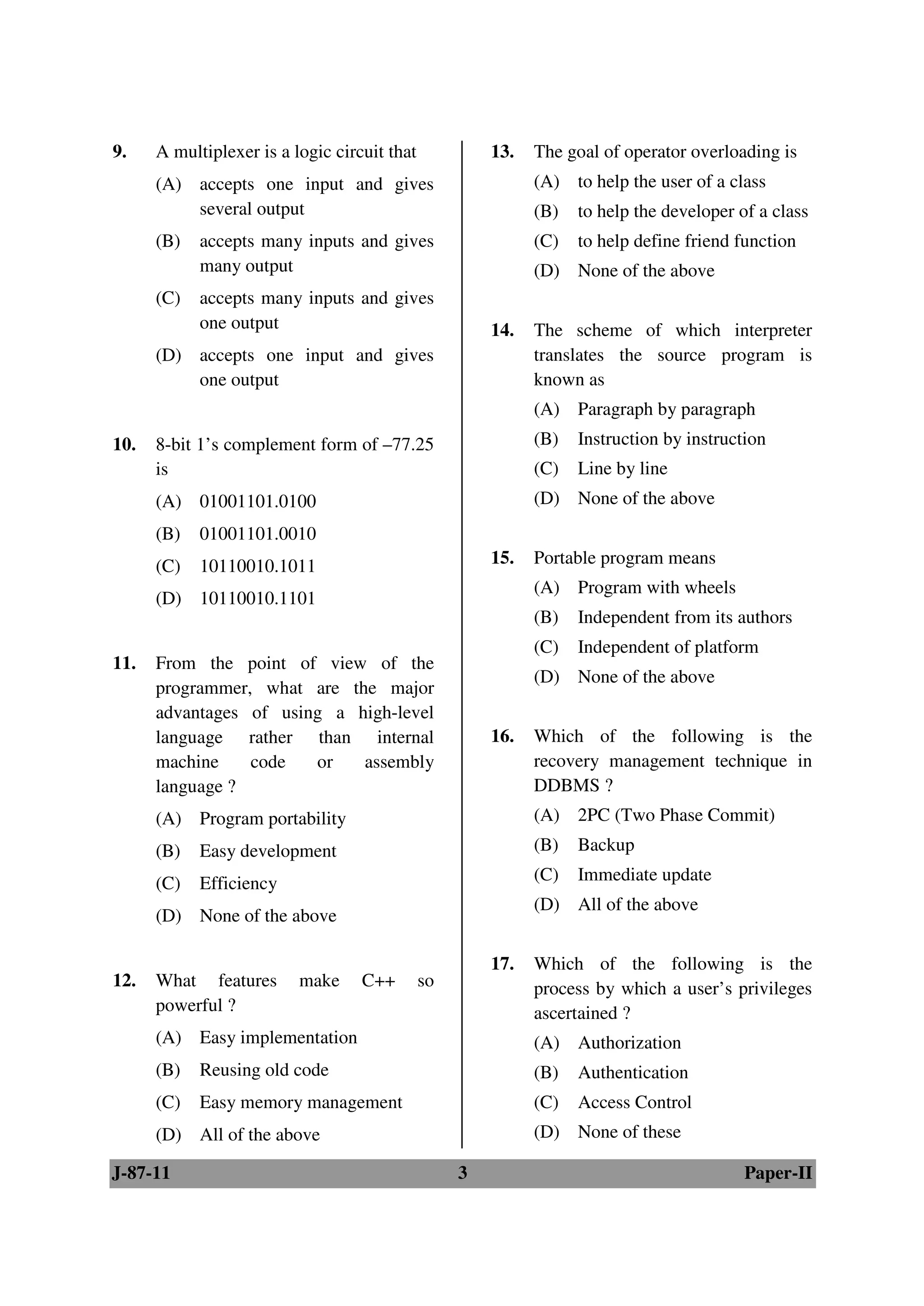 UGC-NET-COMPUTER SCIENCE-JUNE-2011-PAPER-II | PDF