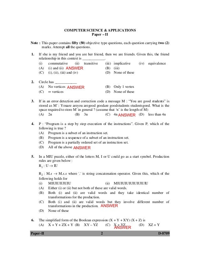 UGC NET COMPUTER SCIENCE DEC- 2009 PAPER-II