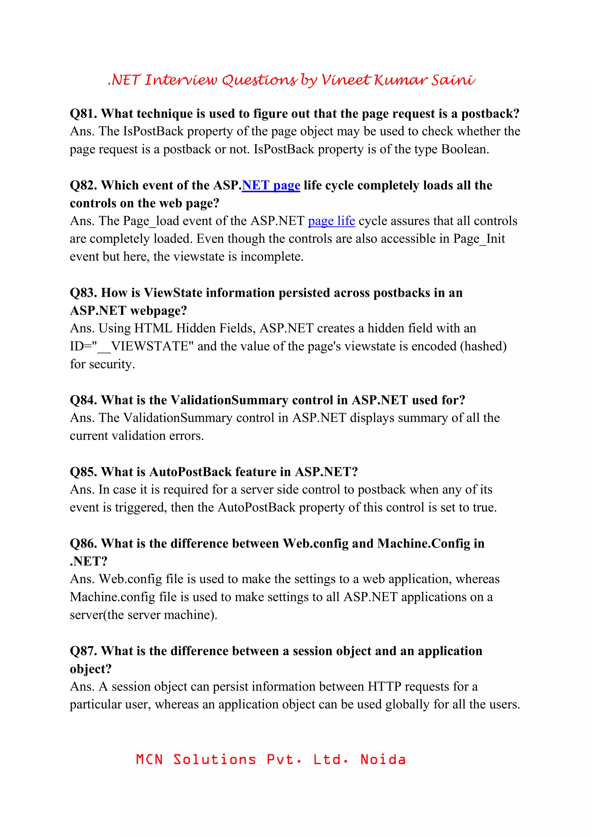 Top 100 .Net Interview Questions and Answer | PDF