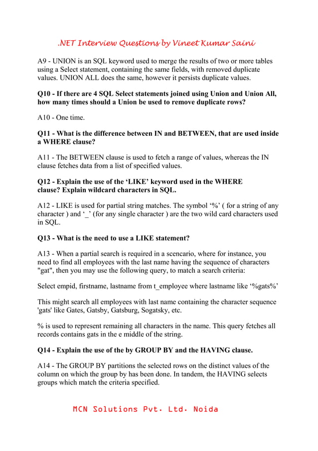 Top 100 .Net Interview Questions and Answer | PDF | Computing ...