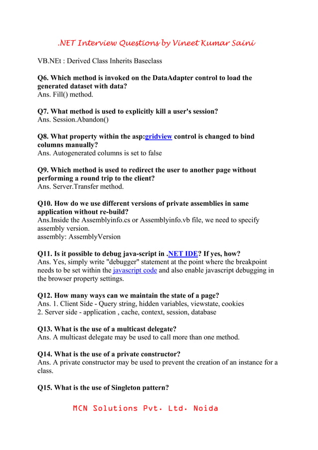 Top 100 .Net Interview Questions and Answer | PDF | Computing ...
