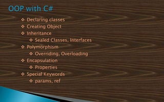 Introduction to .NET with C# @ university of wayamba | PPT