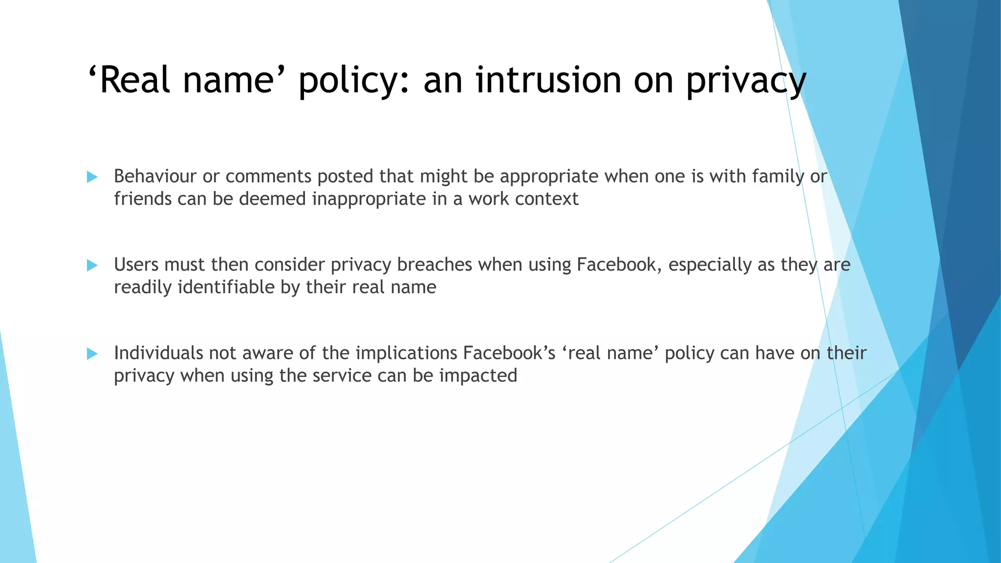 Facebook: 'Real name' policy & privacy | PPTX