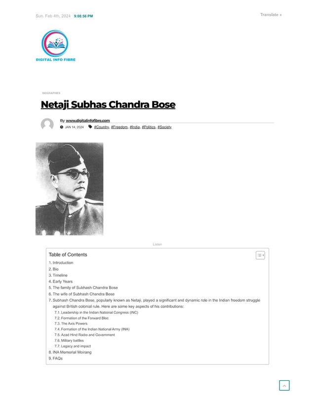 Netaji Subhash Chandra Bose: The Life and Legacy of a Revolutionary Leader | PDF