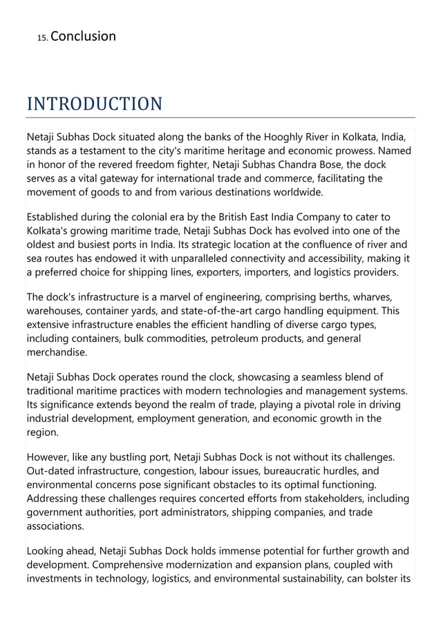 Netaji Subhas Dock A lynchpin of Kolkata's Maritime Trade.docx | Rail ...