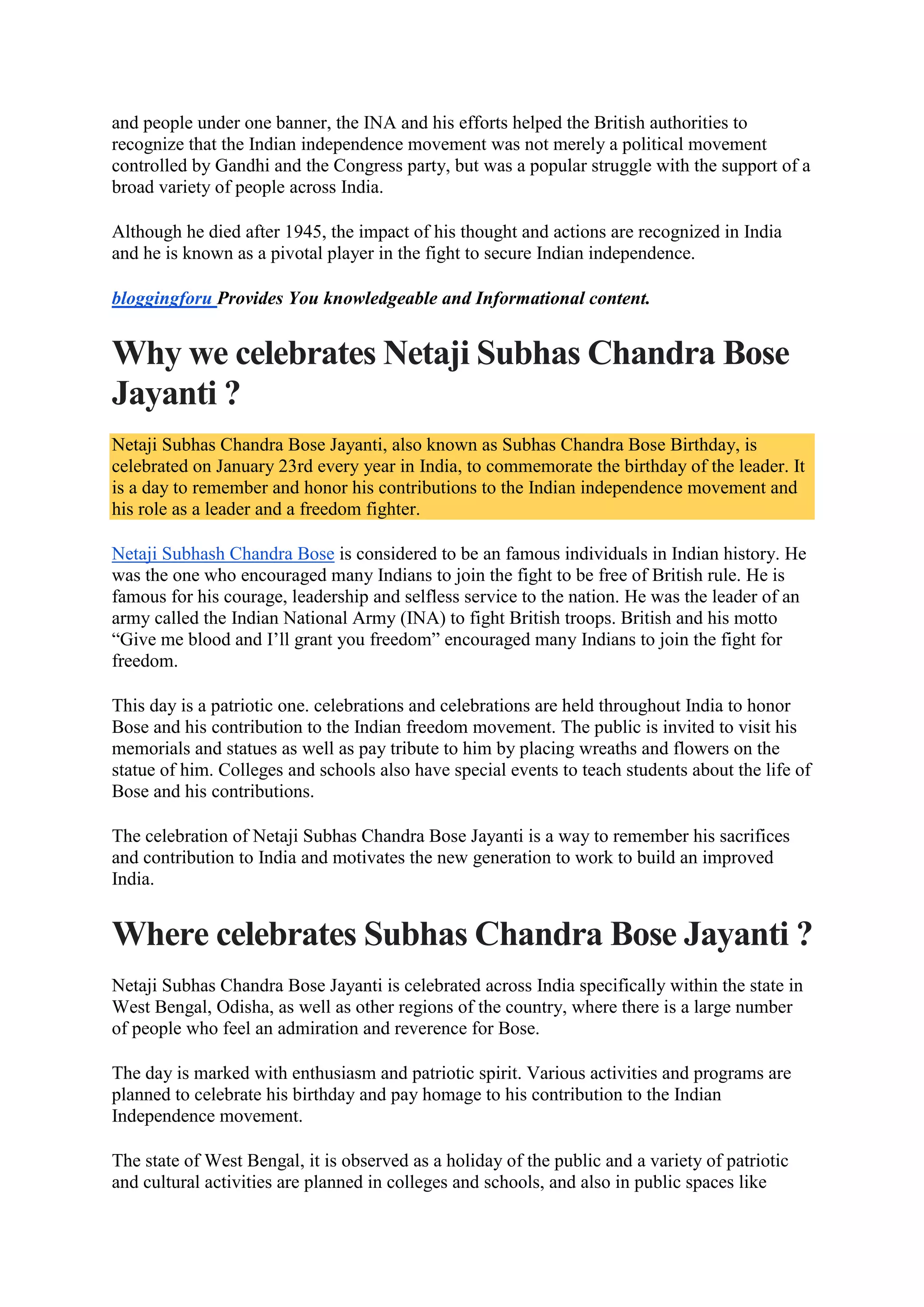 Netaji Subhash Chandra Bose Jayanti 2023 Facts, Quotes, History, Images ...