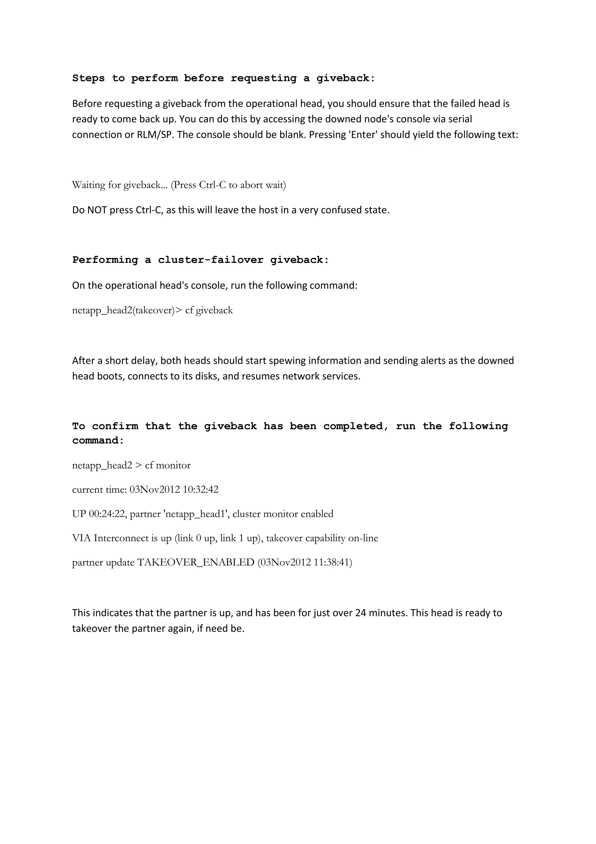 NetApp cluster failover giveback | PDF