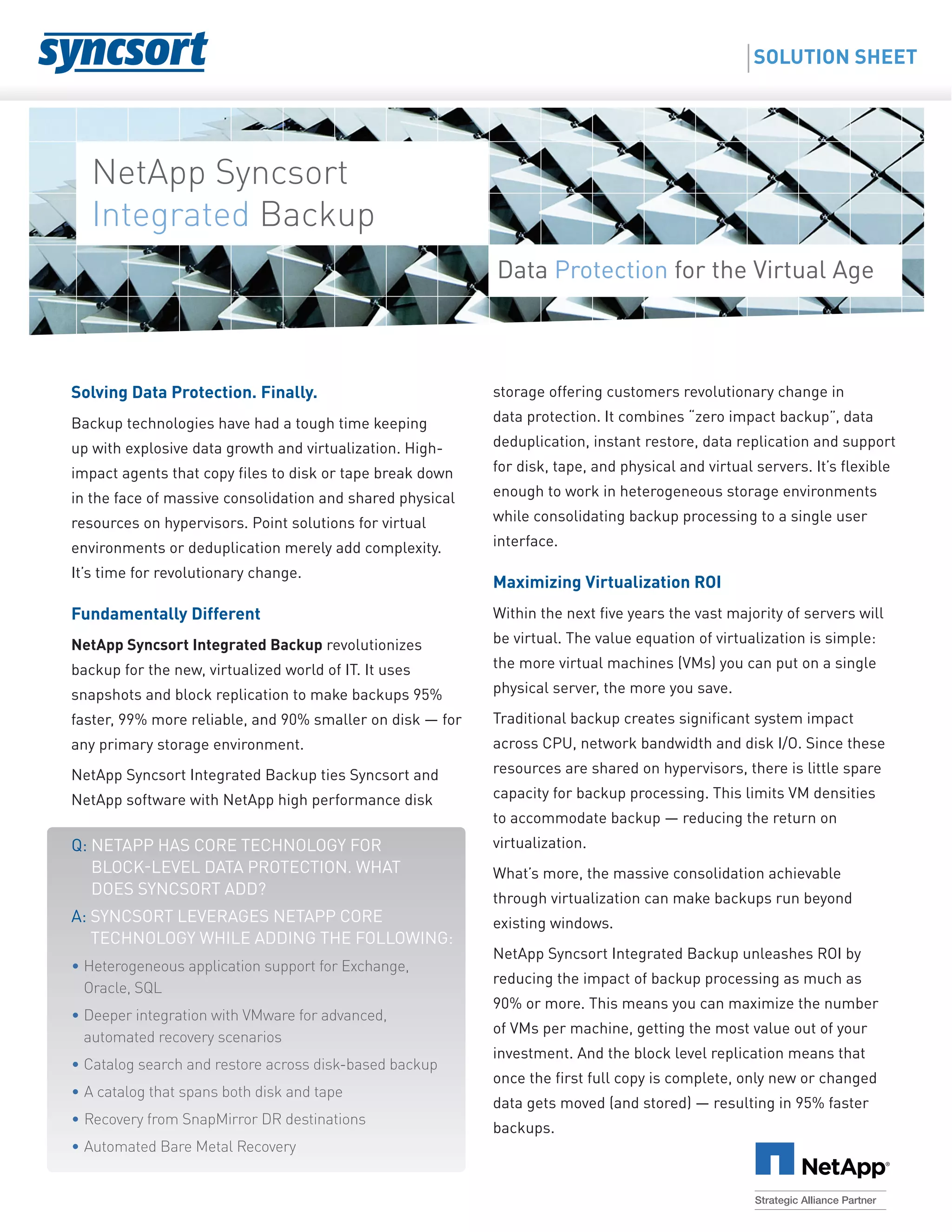 Net App Syncsort Integrated Backup Solution Sheet | PDF