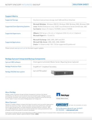 Net App Syncsort Integrated Backup Solution Sheet | PDF