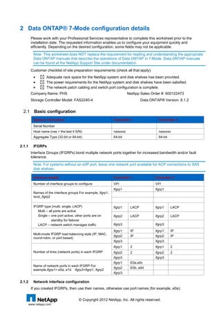 NetApp system installation workbook Spokane | PDF
