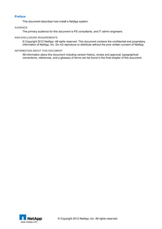 NetApp system installation workbook Spokane | PDF