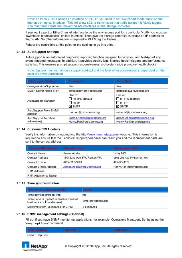 NetApp system installation workbook Spokane