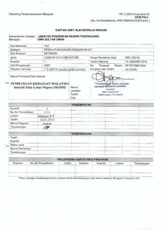 Harta Modal (KEW.PA-2) Peralatan ICT Netbook 1Msia SMKSO | PDF