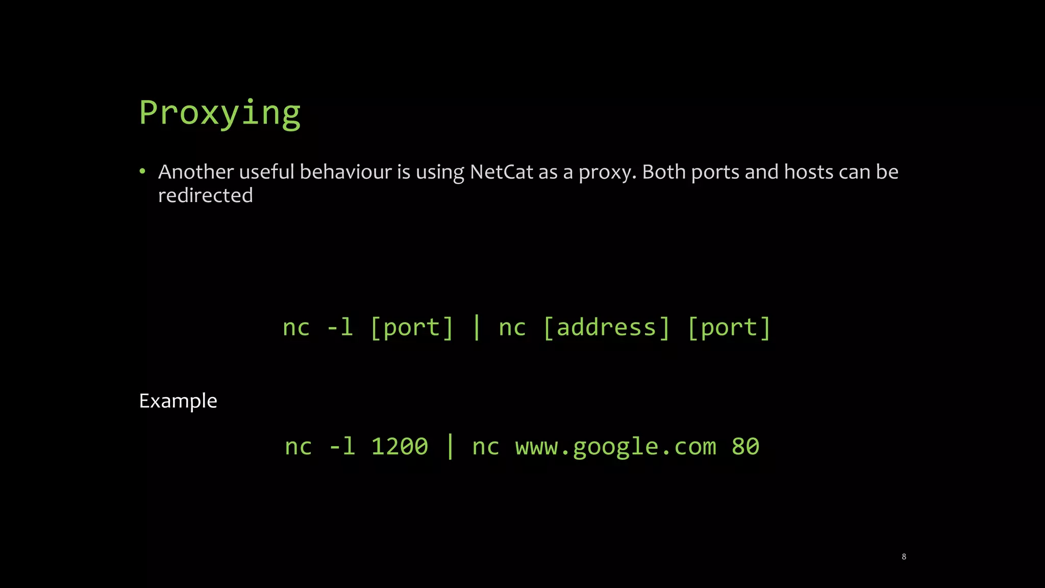 NetCat - the suiss army knife of network | PPTX | Internet | Computing