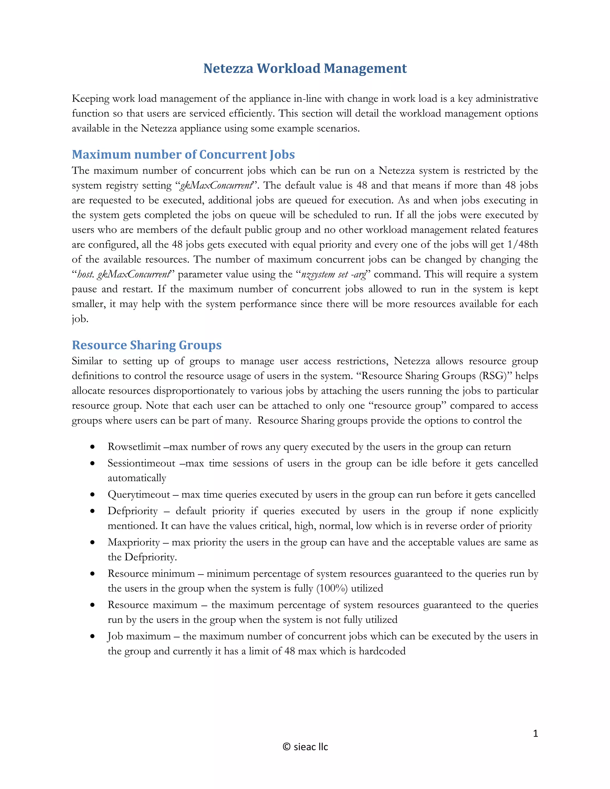 Netezza workload management | PDF