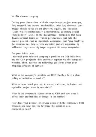 Netflix chosen companyDuring your discussions with the experienc | PDF